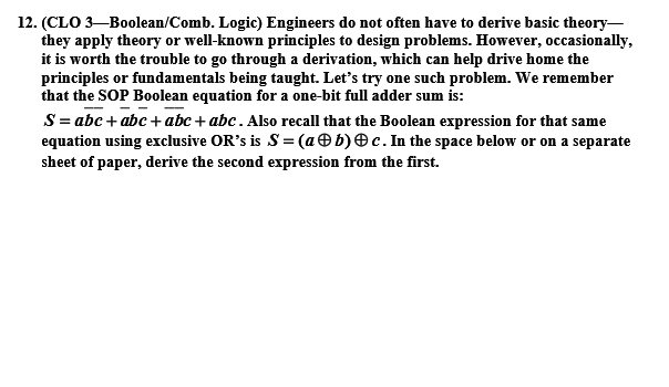 Solved 11. (CLO 3-Boolean/Comb. Logic) It is desired to | Chegg.com