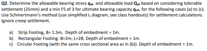 Q2. Determine the allowable bearing stress qall and | Chegg.com