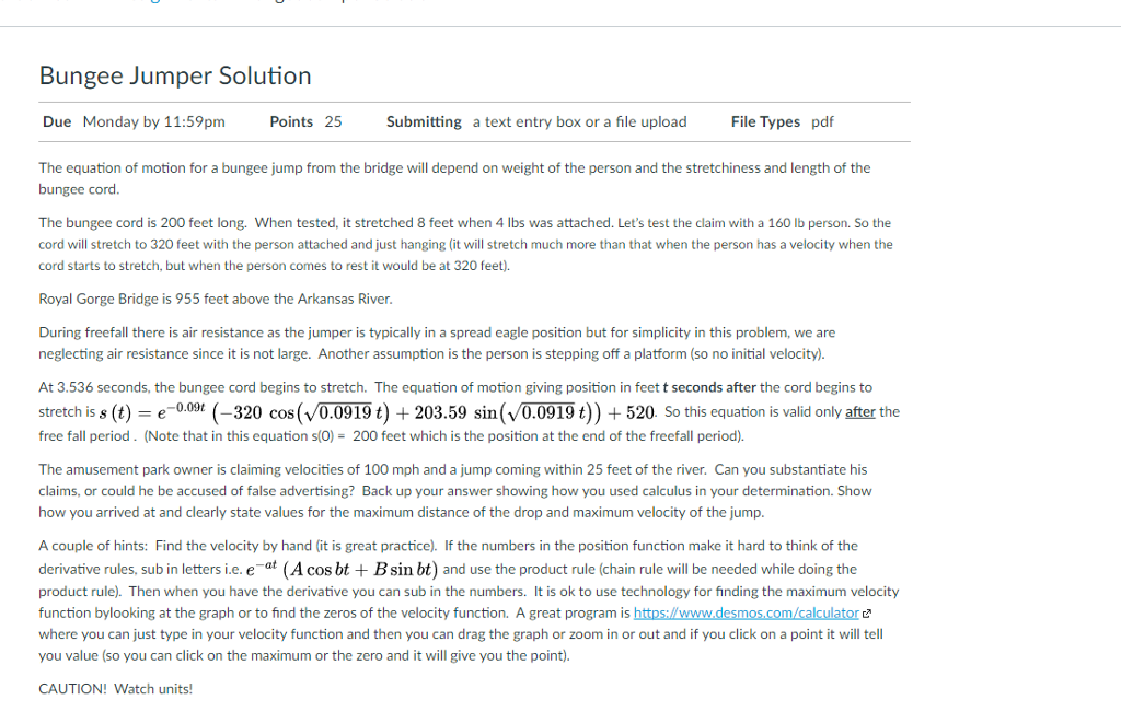 Solved The equation of motion for a bungee jump from the | Chegg.com