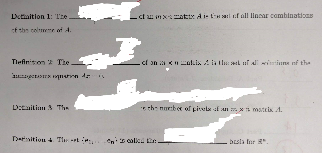 Solved The ___ of an m times n matrix A is the set of all | Chegg.com