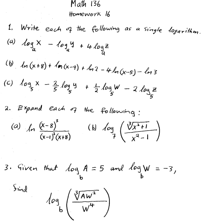 Solved Math 136 tomework 16 1. Write each f the following as | Chegg.com