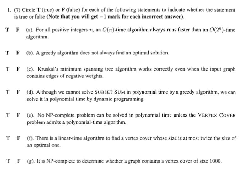 Solved Circle T (true) or F (false) for each of the | Chegg.com