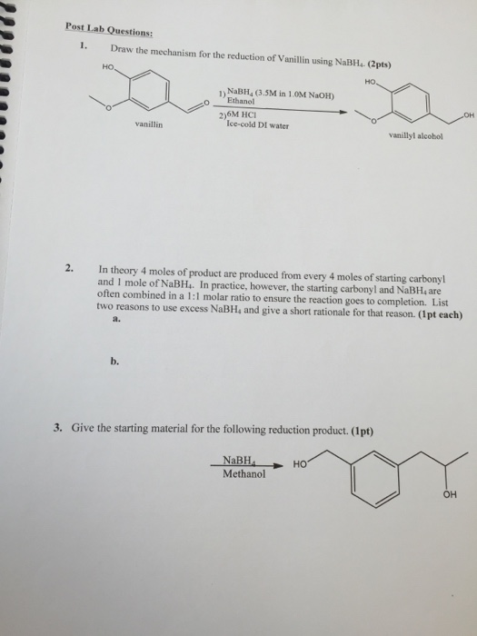 Solved 1) draw the mechanism for the reduction of vanillin | Chegg.com