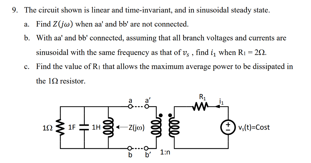 Solved 9. The circuit shown is linear and time-invariant, | Chegg.com