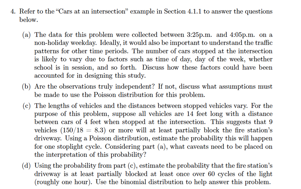 4. Refer to the "Cars at an intersection" example in | Chegg.com