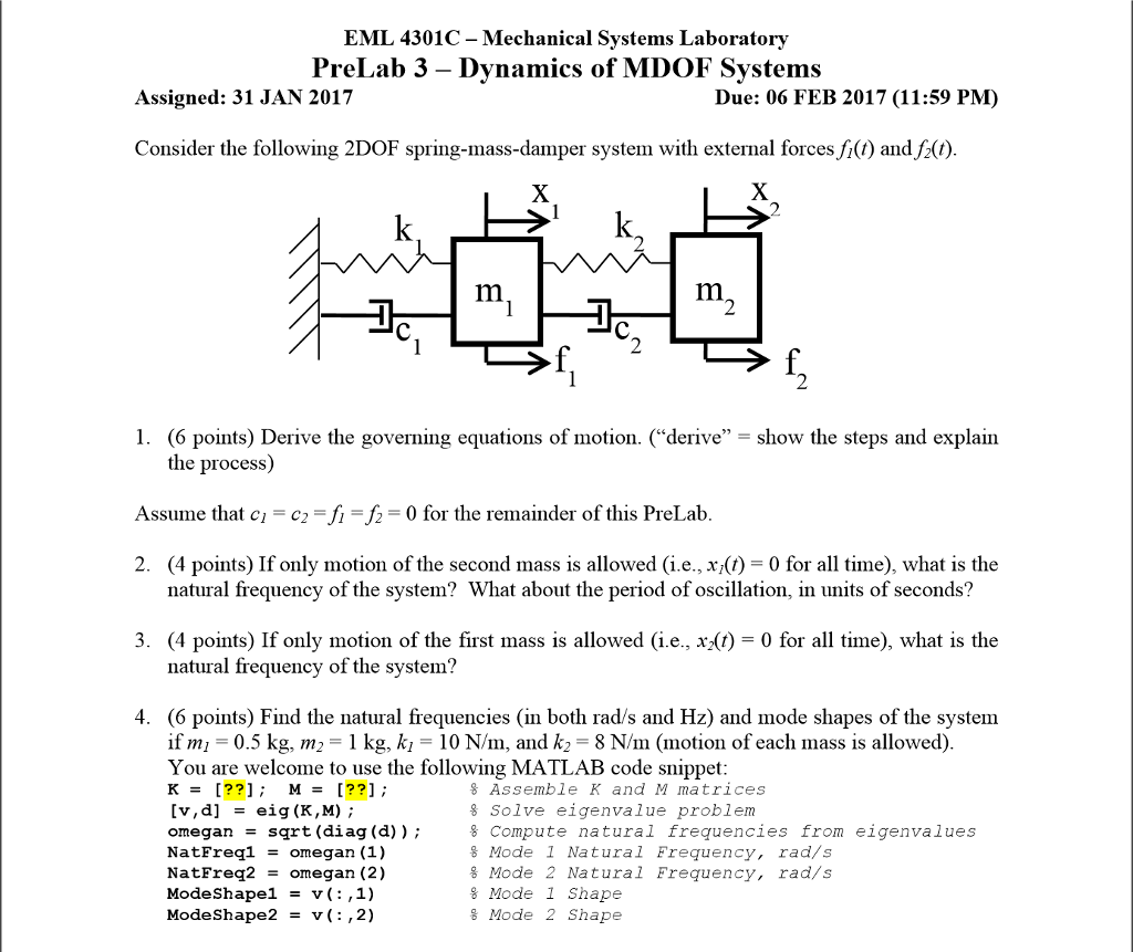 Solved Consider the following 2DOF spring-mass-damper system | Chegg.com