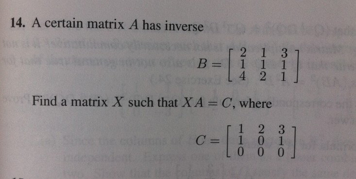 Solved A certain matrix A has inverse Find a matrix X such | Chegg.com