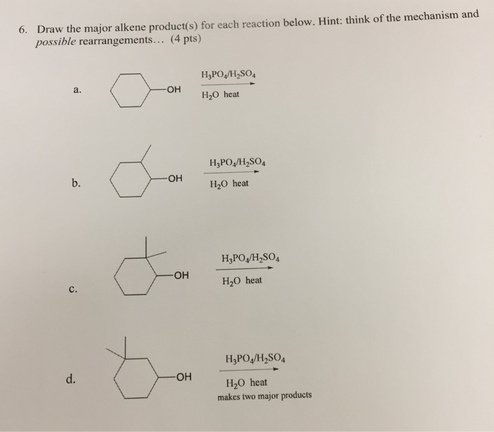Solved Draw the major alkene product(s) for each reaction | Chegg.com