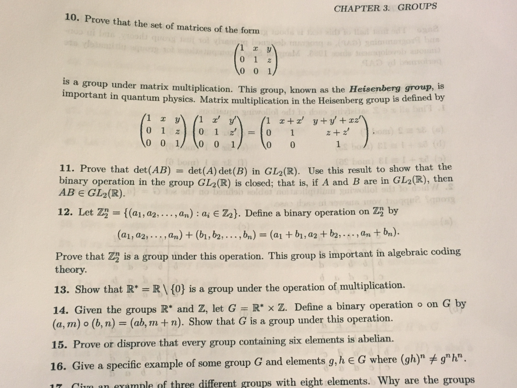 Solved CHAPTER 3. GROUPS 10. Prove that the set of matrices | Chegg.com