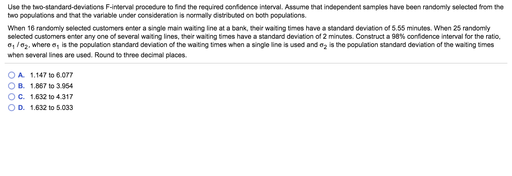 Use the two-standard-deviations F-interval procedure | Chegg.com