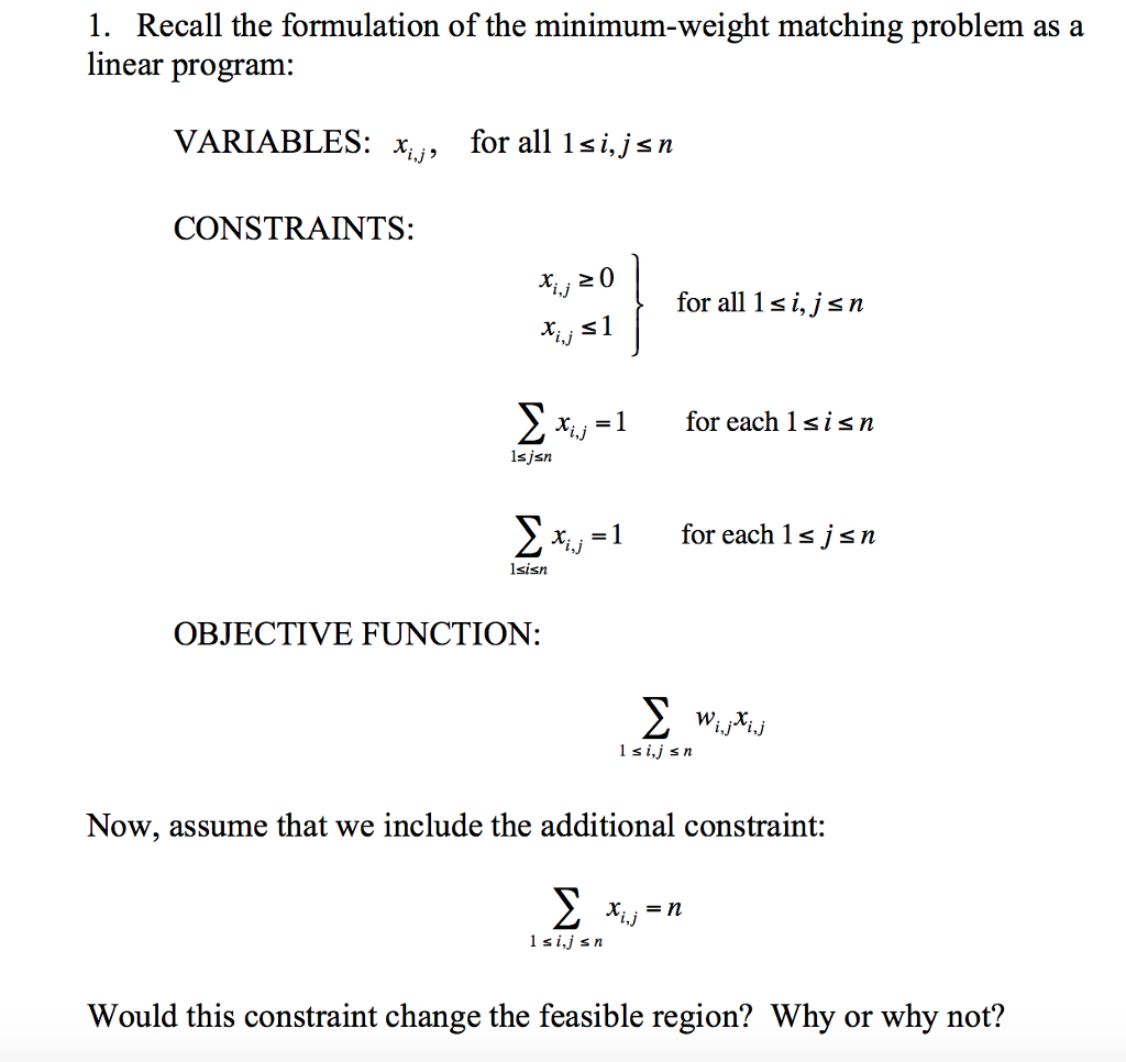 Solved 1. Recall the formulation of the minimum-weight | Chegg.com