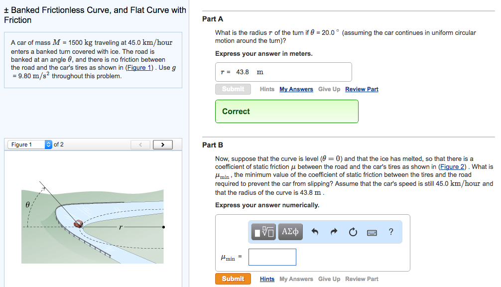 Solved t Banked Frictionless Curve, and Flat Curve with | Chegg.com