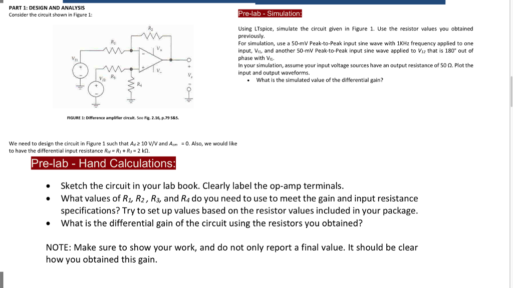 Solved PART 1: DESIGN AND ANALYSIS Consider the circuit | Chegg.com