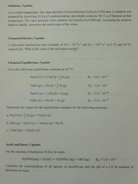 Solved Solutions, 5 points At a certain temperature, the | Chegg.com