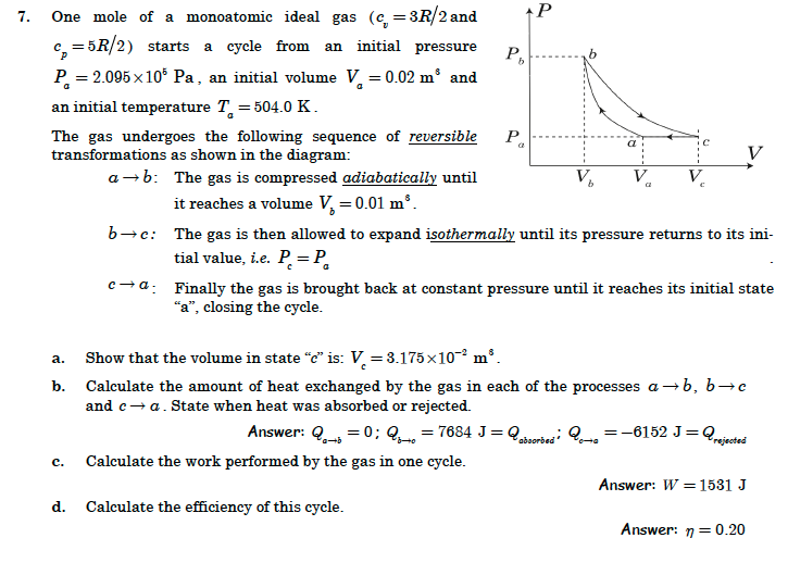 Solved One mole of a monoatomic ideal gas (cv = 3R/2and cp = | Chegg.com