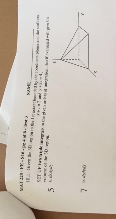 Solved Given the 3D region in the 1st octant bounded by the | Chegg.com