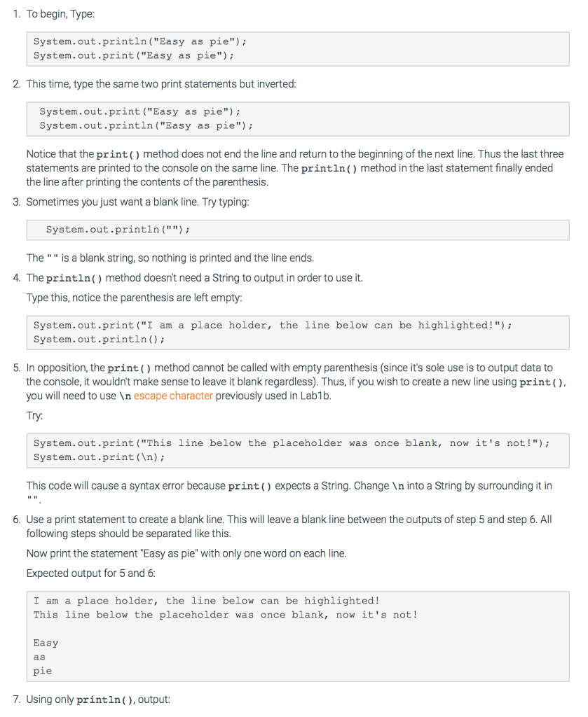 Solved 7. Using only println(), output: I want PIE!!!! 8. | Chegg.com