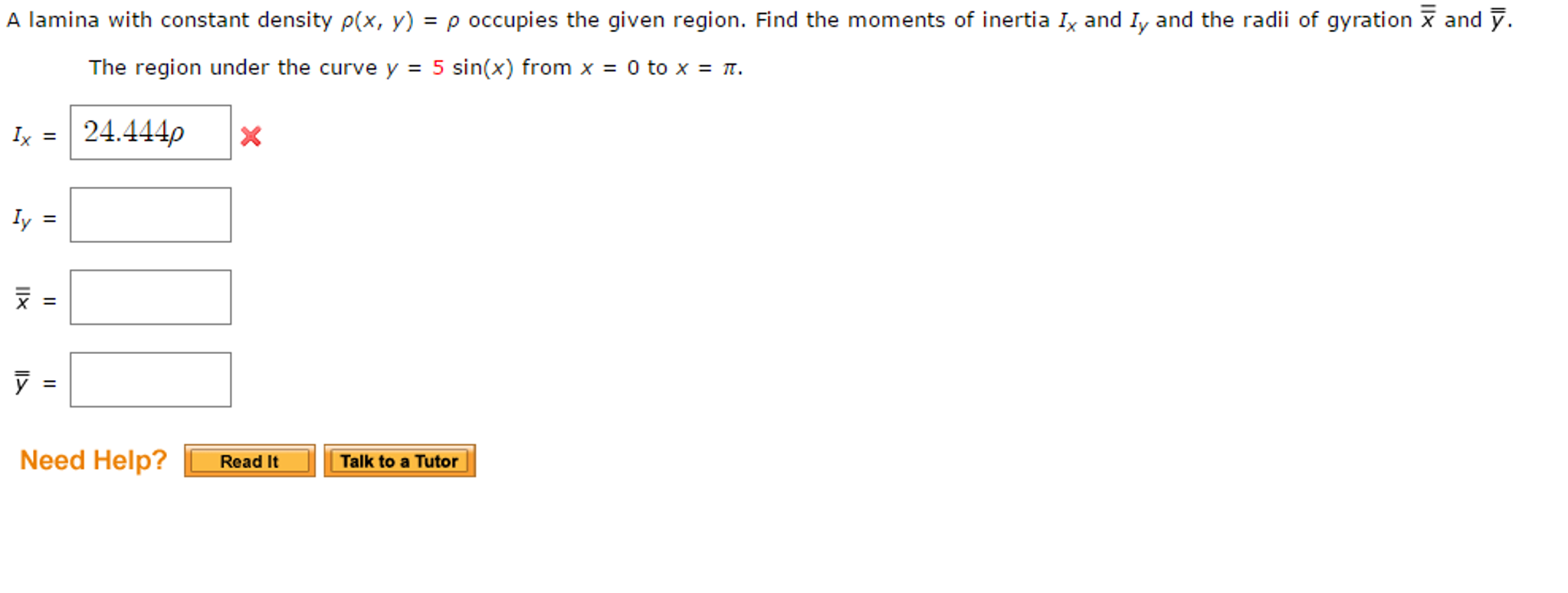 Solved A lamina with constant density rho(x, y) = rho | Chegg.com