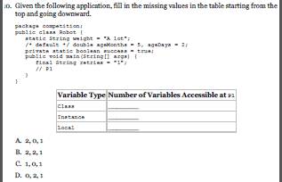 Solved o. Given the following application, fill in the | Chegg.com