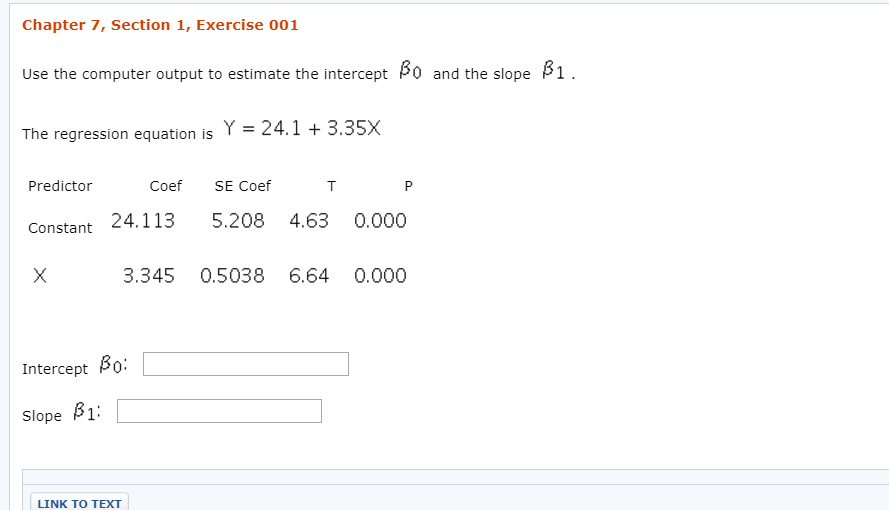 Solved Use the computer output to estimate the intercept | Chegg.com