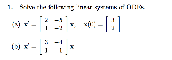 1. Solve the following linear systems of ODEs. | Chegg.com