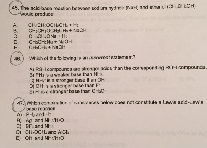 Solved The acid-base reaction between sodium hydride (NaH) | Chegg.com