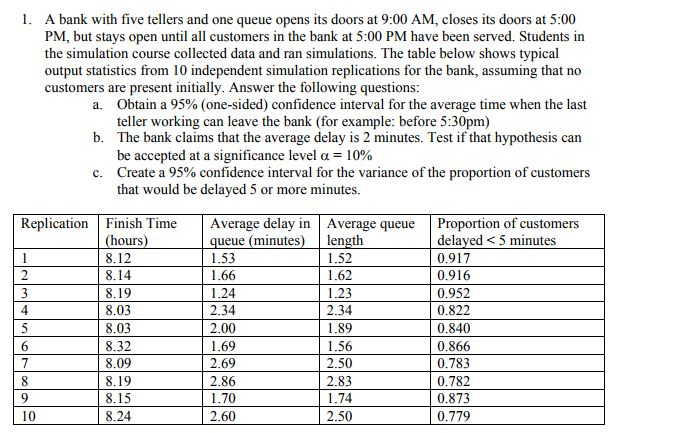 1. A bank with five tellers and one queue opens its | Chegg.com