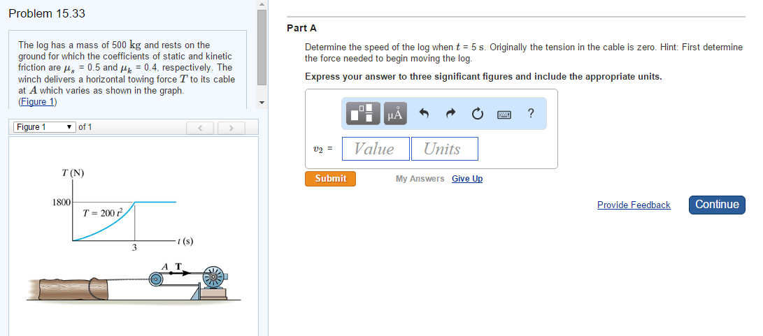Solved The log has a mass of 500 kg and rests on the ground | Chegg.com
