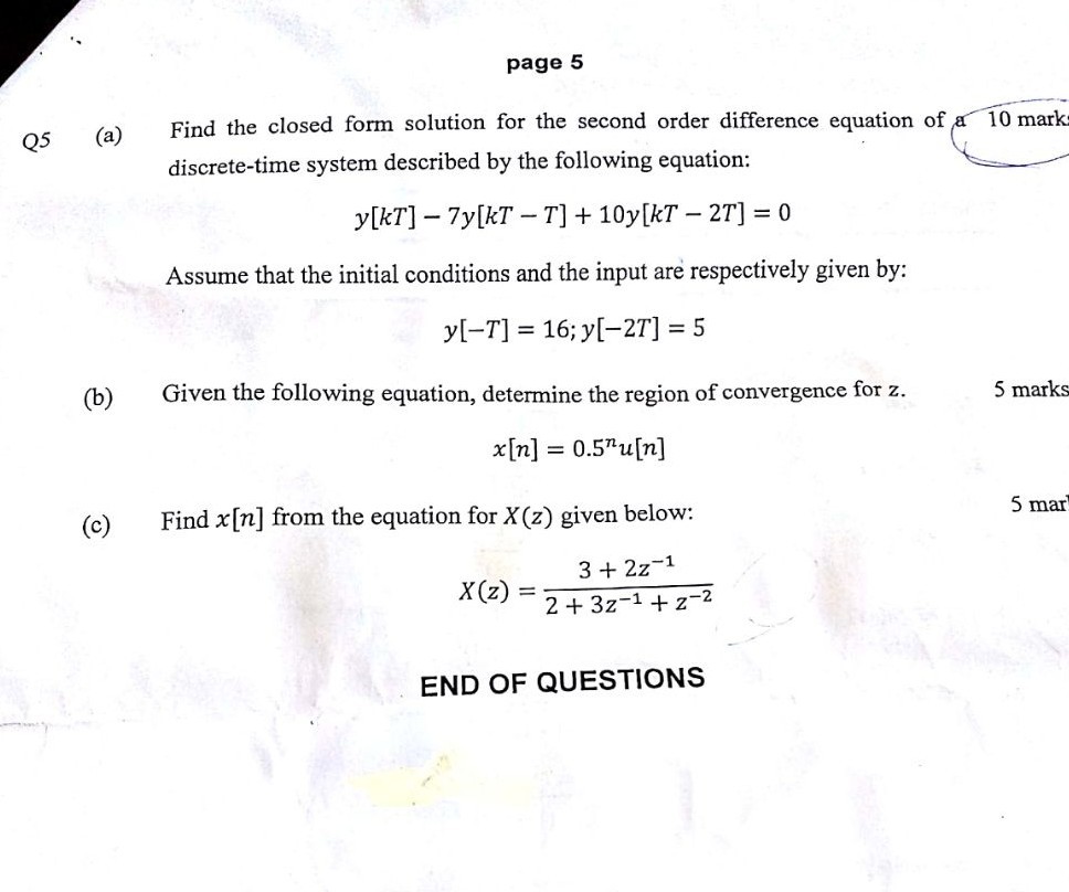 Solved page 5 Find the closed form solution for the second | Chegg.com