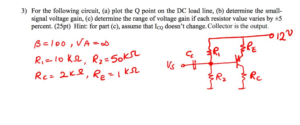 Solved For the following circuit, (a) plot the Q point on | Chegg.com