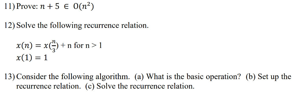 Solved Prove the Big-O class, Solve the recurrence relation, | Chegg.com