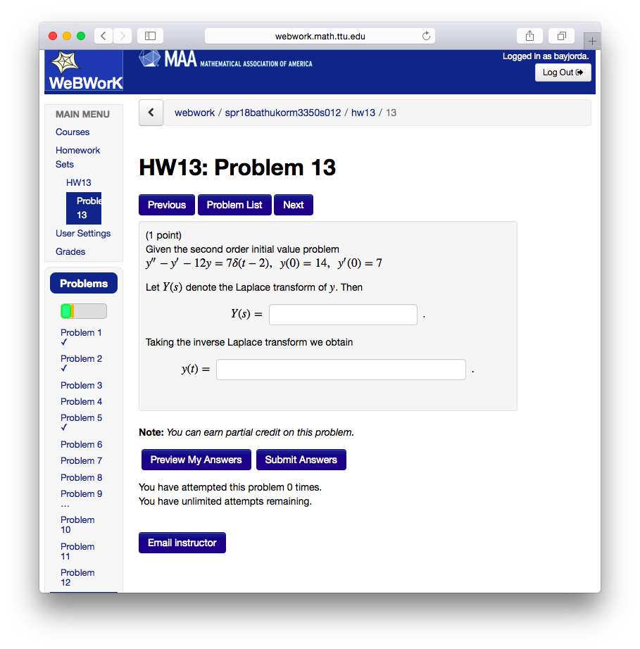 Solved webwork.math.ttu.edu Logged in as bayjorda. | Chegg.com