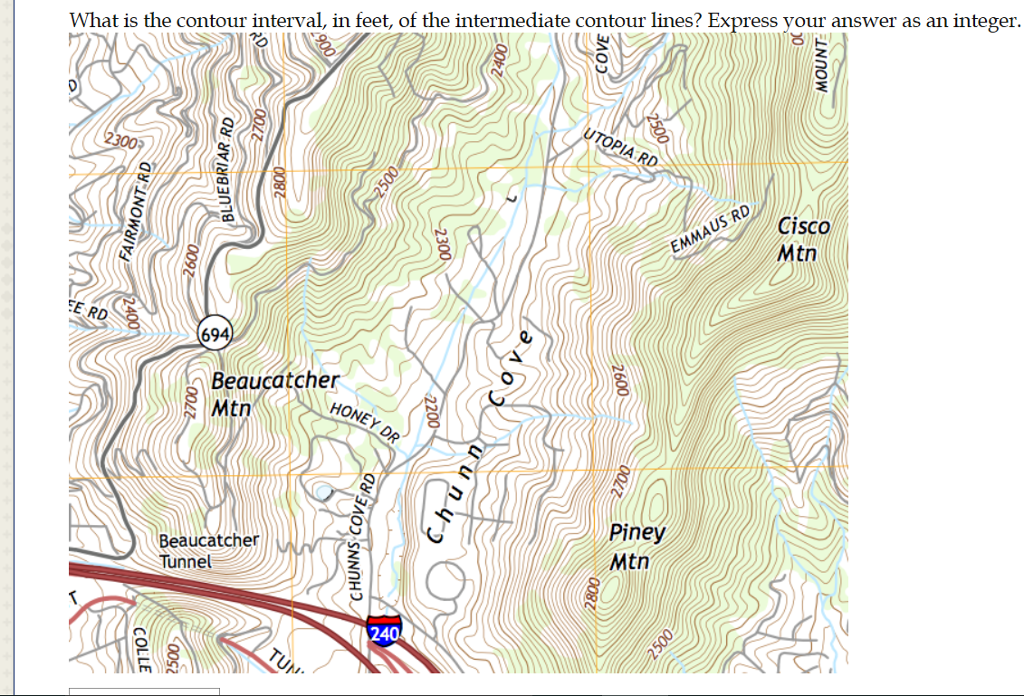 Solved What is the contour interval, in feet, of the | Chegg.com