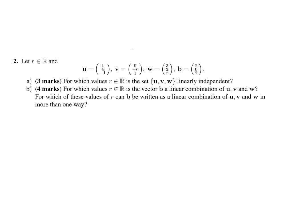 Solved Let r elementof R and u = (1 4 -1), v = (0 -r | Chegg.com