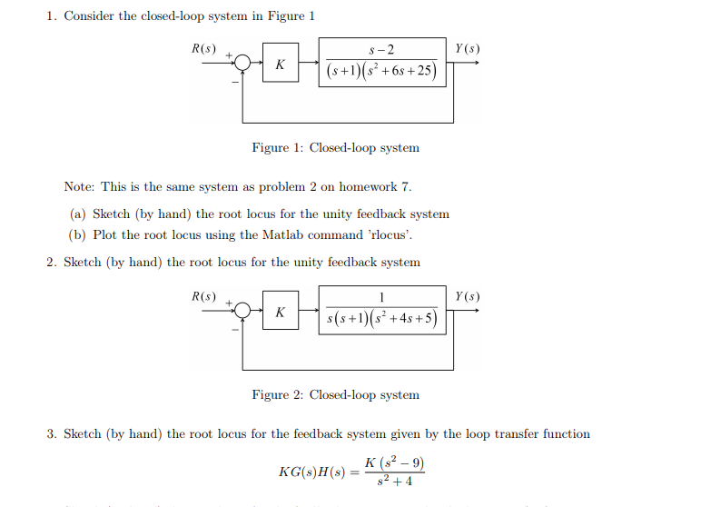 Solved 1. Consider the closed-loop system in Figure1 R(s)+ | Chegg.com
