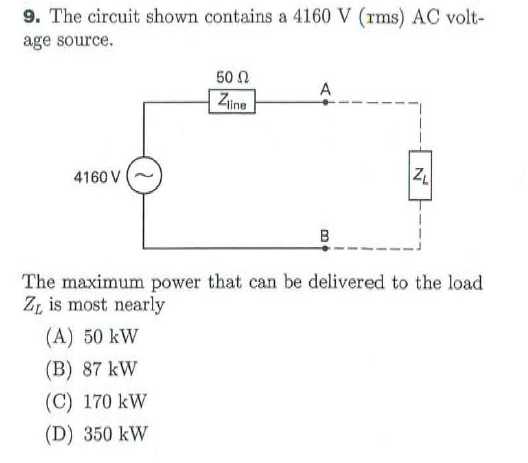 Solved The circuit shown contains a 4160 V (rms) AC voltage | Chegg.com