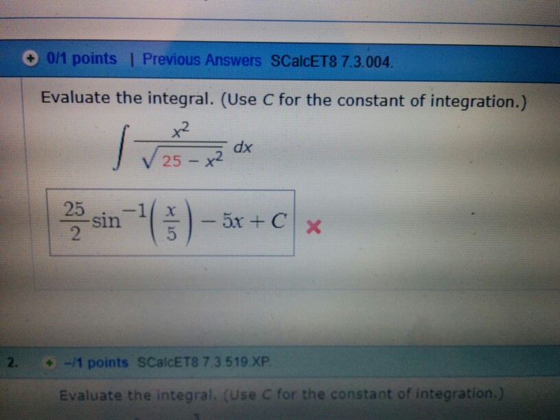 Solved 0/1 points | Previous Answers SCalcET8 7.3.004. | Chegg.com