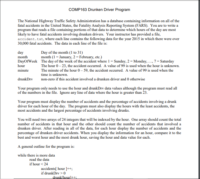 Solved COMP163 Drunken Driver Program The National Highway | Chegg.com