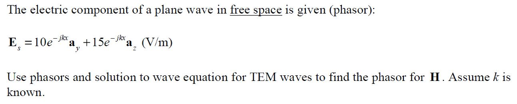 Solved The electric component of a plane wave in free space | Chegg.com