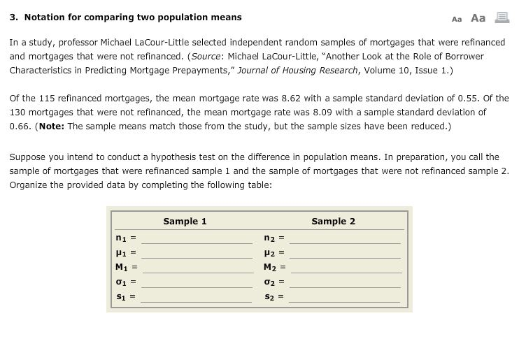 Solved 3. Notation for comparing two population means Aa Aa | Chegg.com