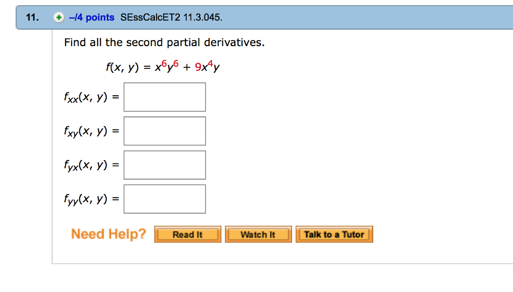 Solved Find all the second partial derivatives. f(x, y) = | Chegg.com