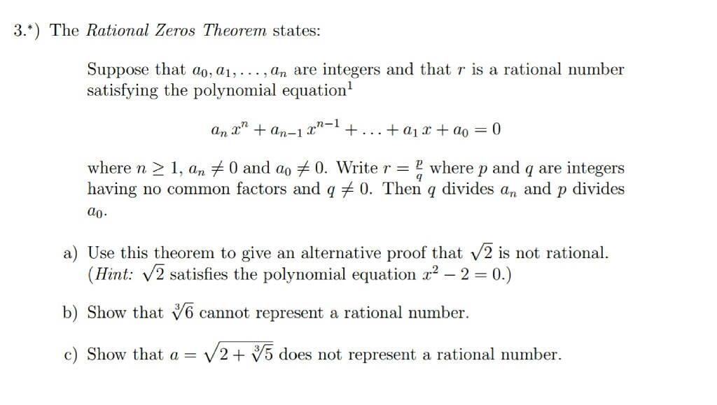 Solved 3.*) The Rational Zeros Theorem states: Suppose that | Chegg.com