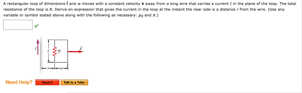 Solved A rectangular loop of dimensions l and w moves with a | Chegg.com