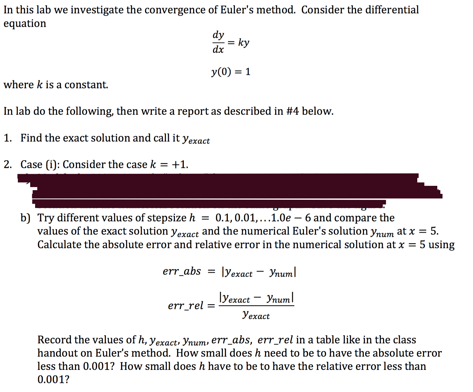 Solved In This Lab We Investigate The Convergence Of Euler S