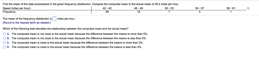 Solved Find the mean of the data summarized in the given | Chegg.com