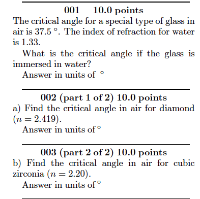 Solved The critical angle for a special type of glass in air | Chegg.com