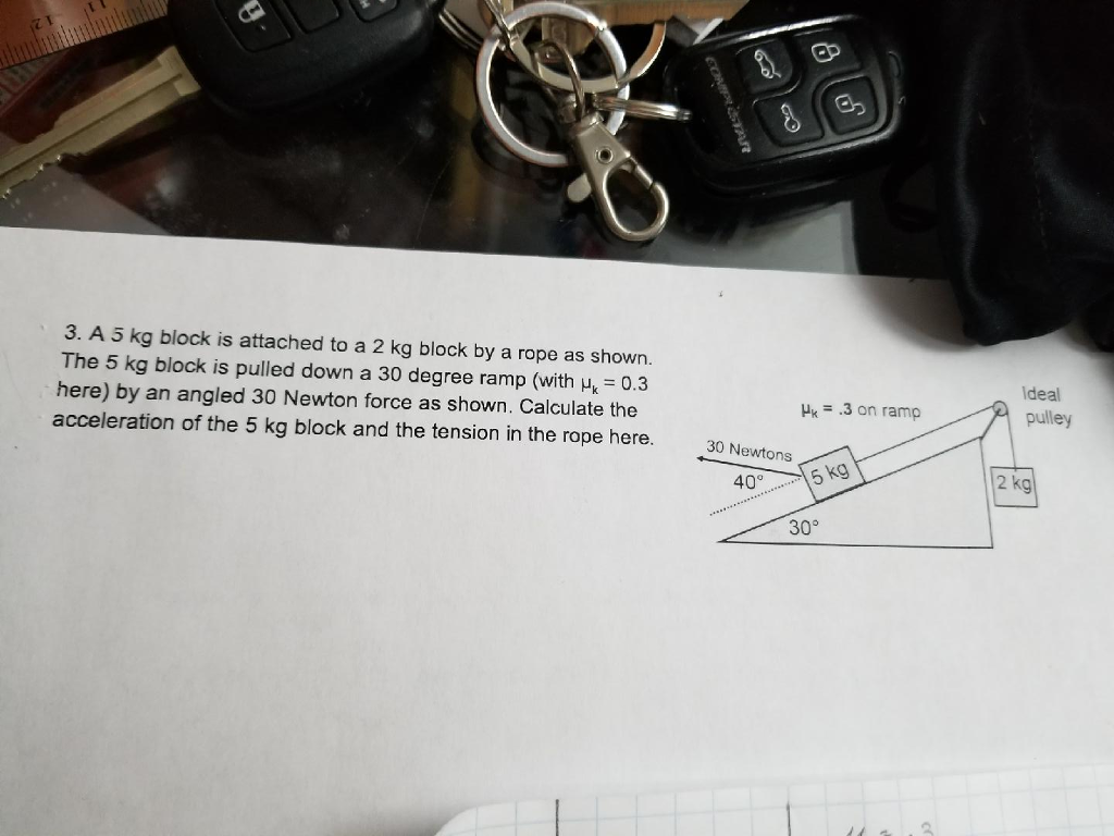 Solved 3. A5 kg block is attached to a 2 kg block by a rope | Chegg.com