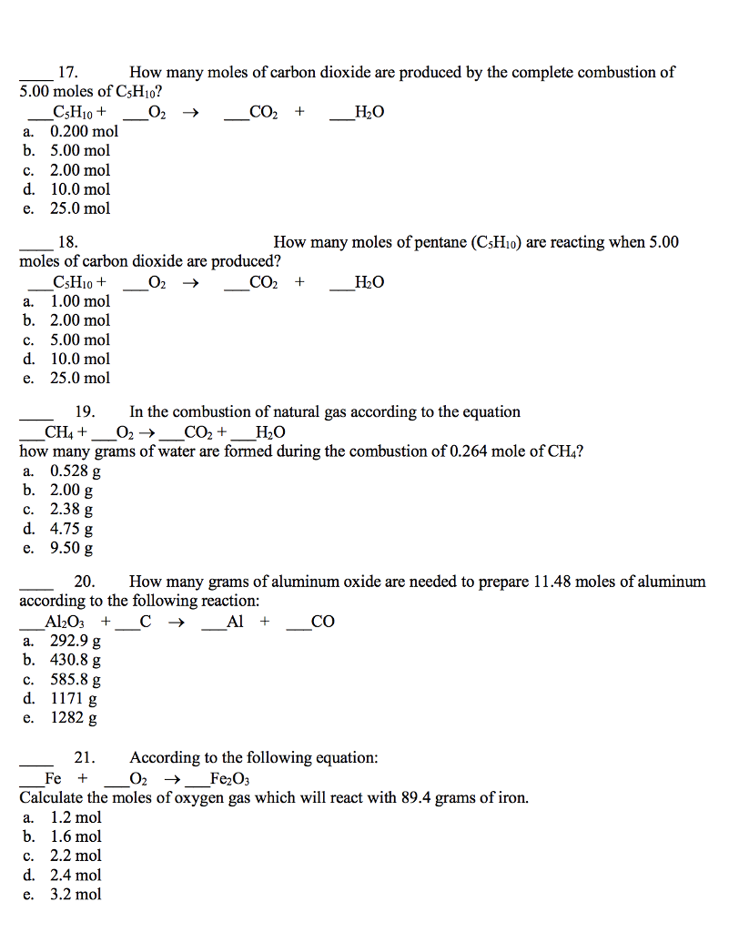 Solved 17 How many moles of carbon dioxide are produced by | Chegg.com