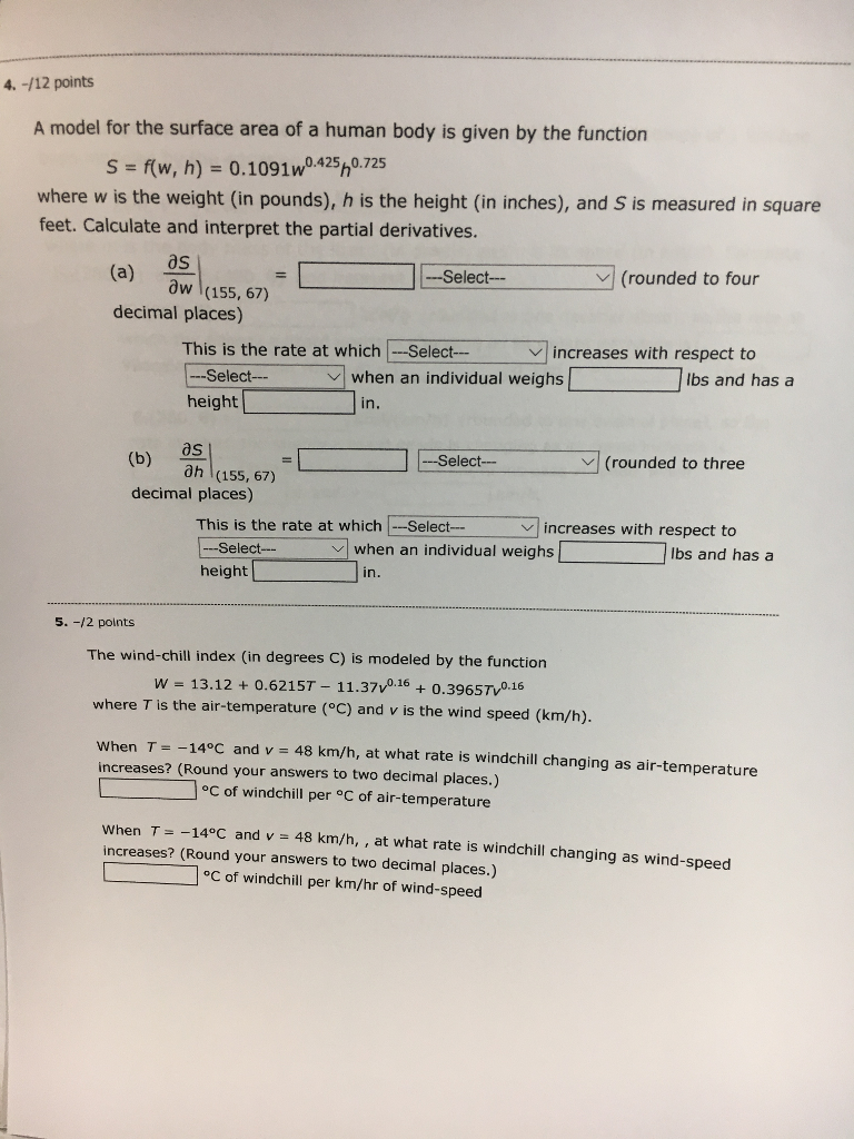 Solved 4. -/12 points A model for the surface area of a | Chegg.com
