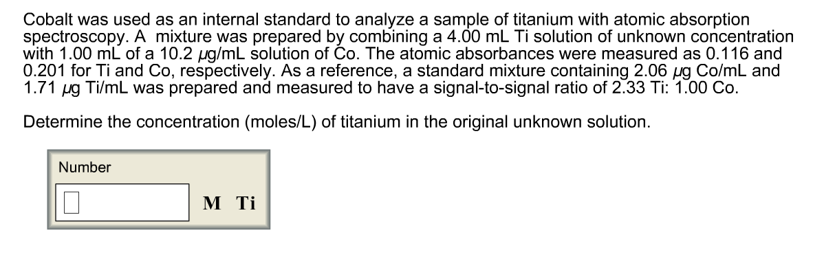 Solved Cobalt was used as an internal standard to analyze a | Chegg.com